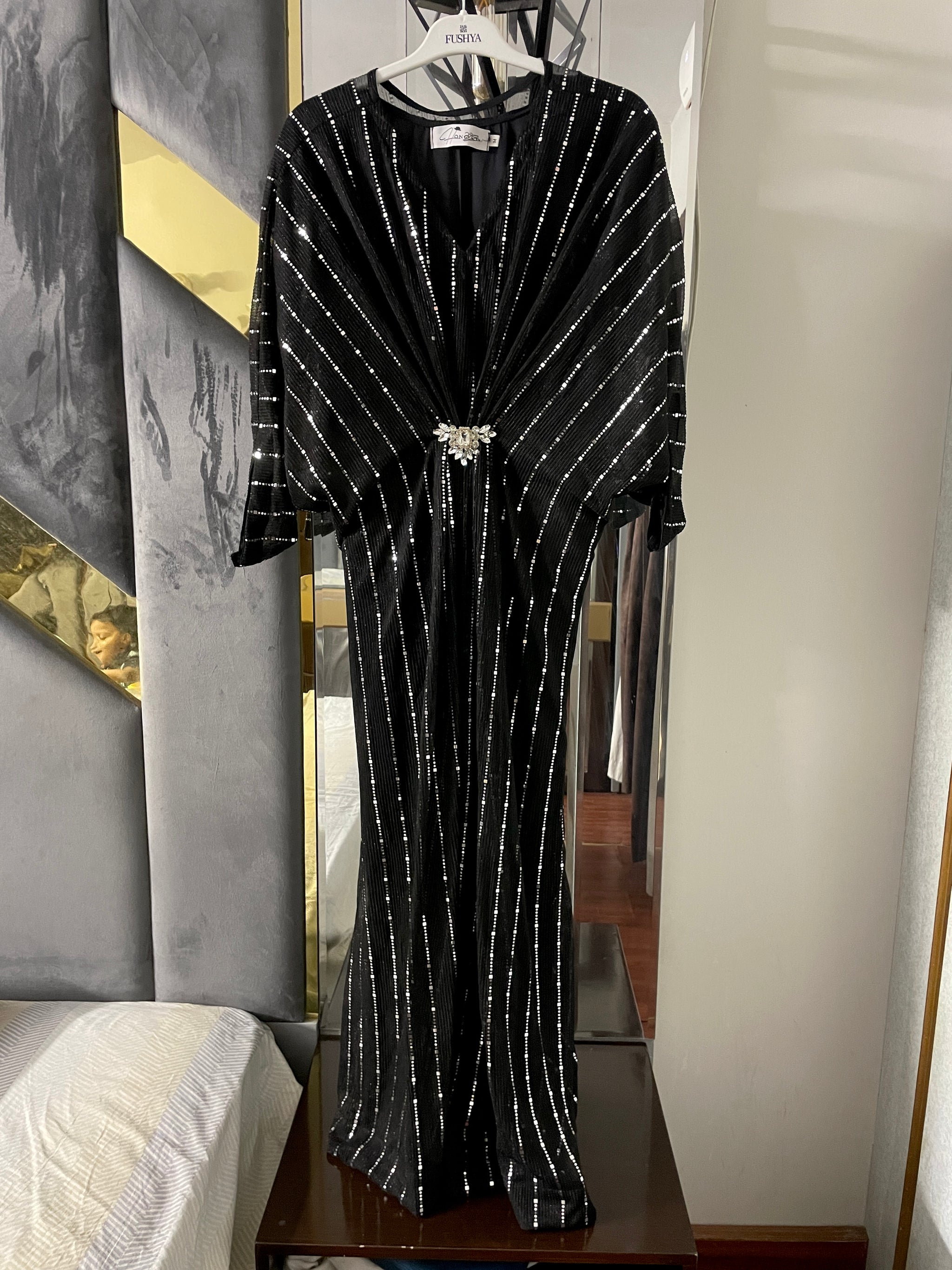 Black with Silver Moonlight Sequins Kaftan