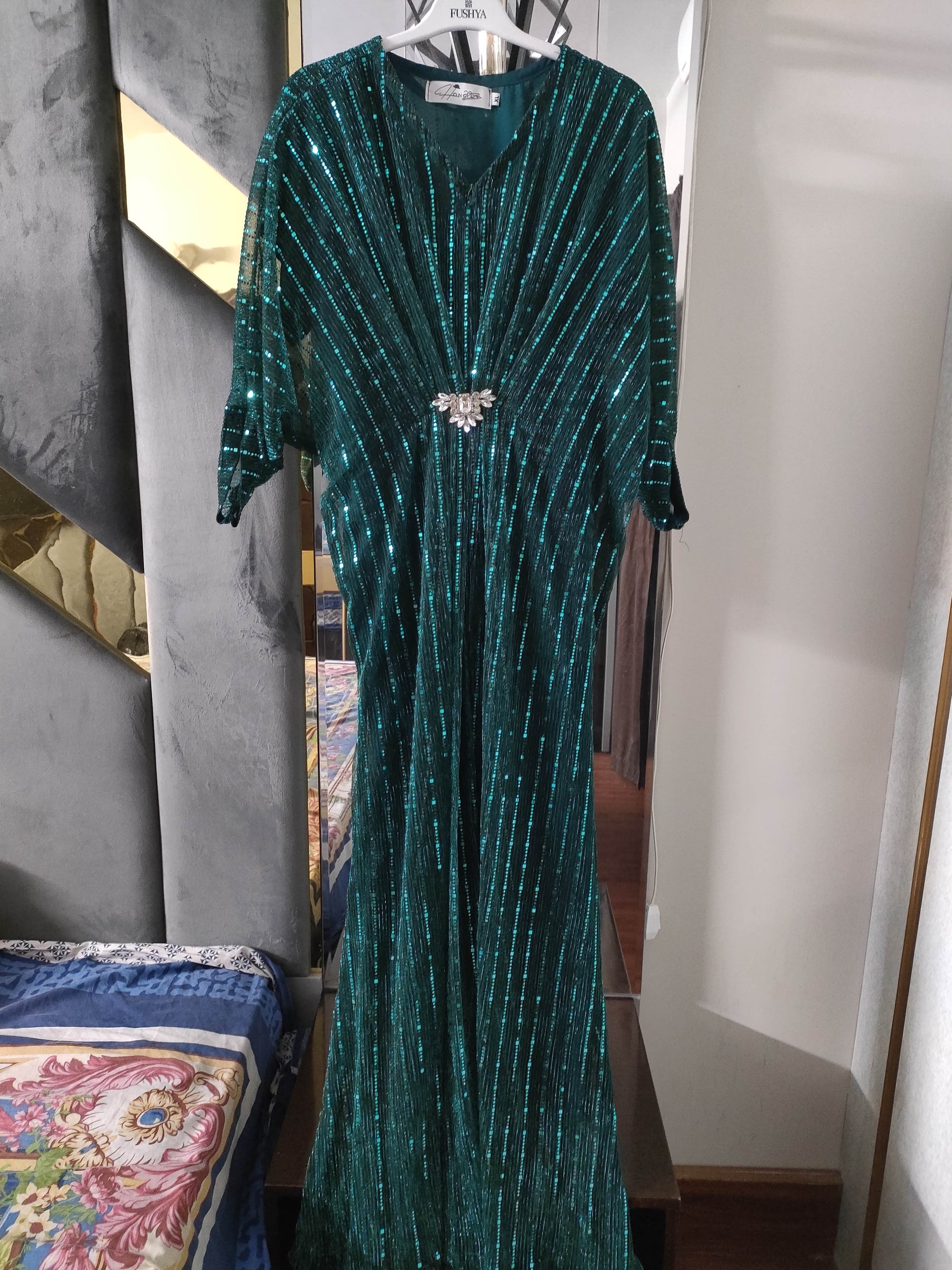 Zinc Green Moonlight Sequins Kaftan